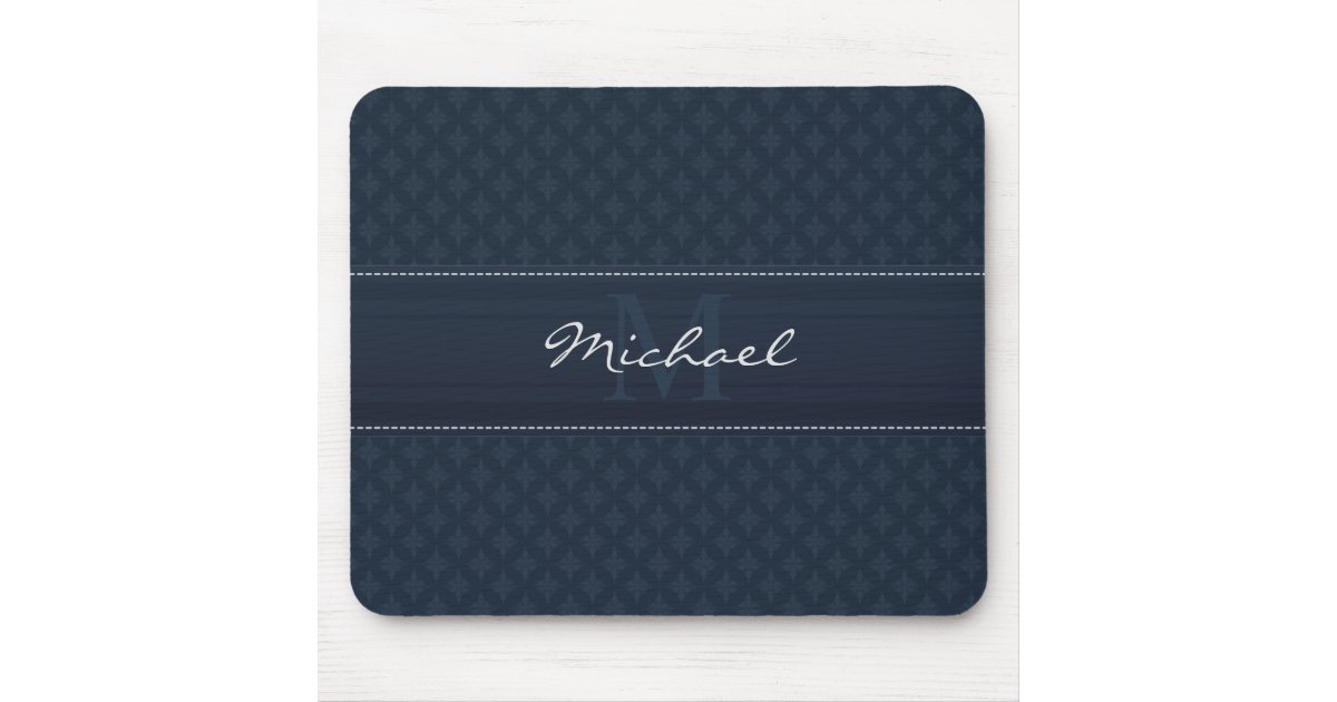 Classy Masculine Dark Blue Custom Monogram Mouse Pad | Zazzle