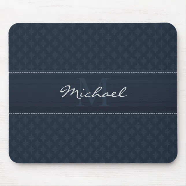 Classy Masculine Dark Blue Custom Monogram Mouse Pad | Zazzle
