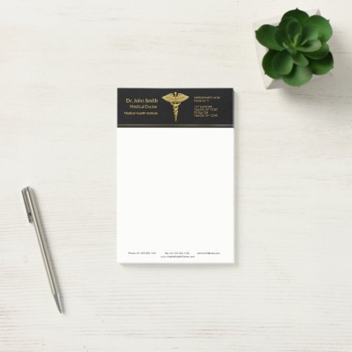 Classy Medical Gold Caduceus Black Post-it® Notes | Zazzle