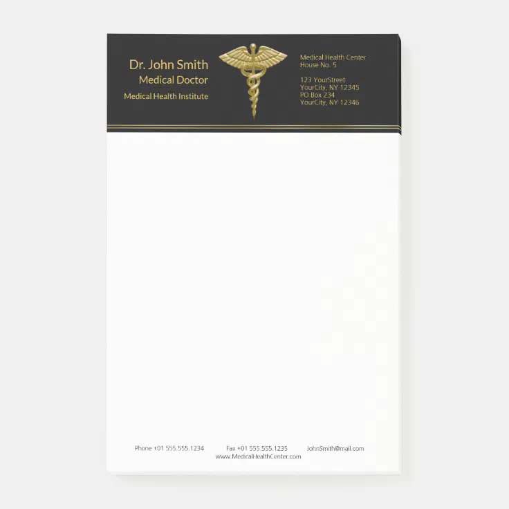 Classy Medical Gold Caduceus Black Post-it® Notes | Zazzle