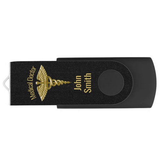 Classy Medical Gold Caduceus on Black Flash Drive | Zazzle