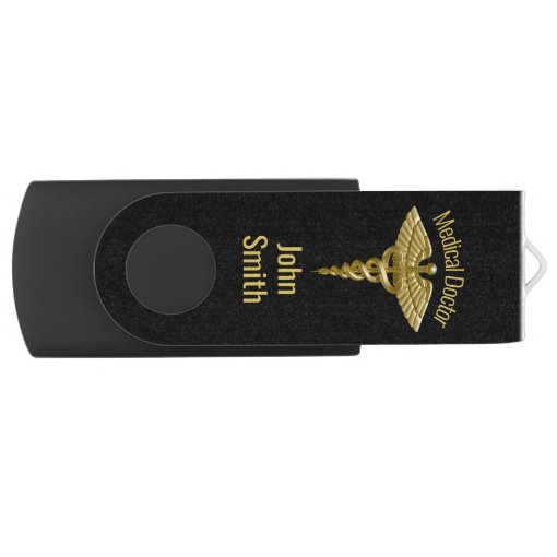 Classy Medical Gold Caduceus on Black Flash Drive | Zazzle