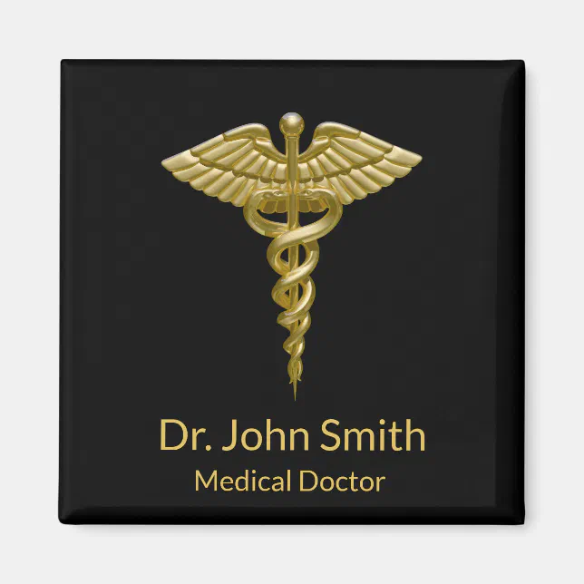 Classy Medical Gold Caduceus on Black - Magnet | Zazzle