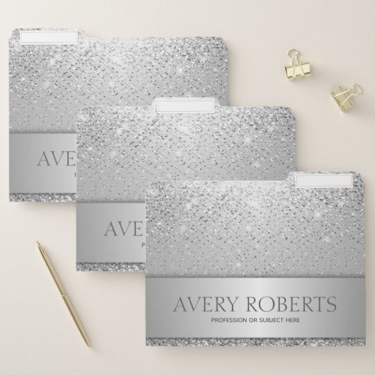 Classy metallic silver glitter file folder | Zazzle