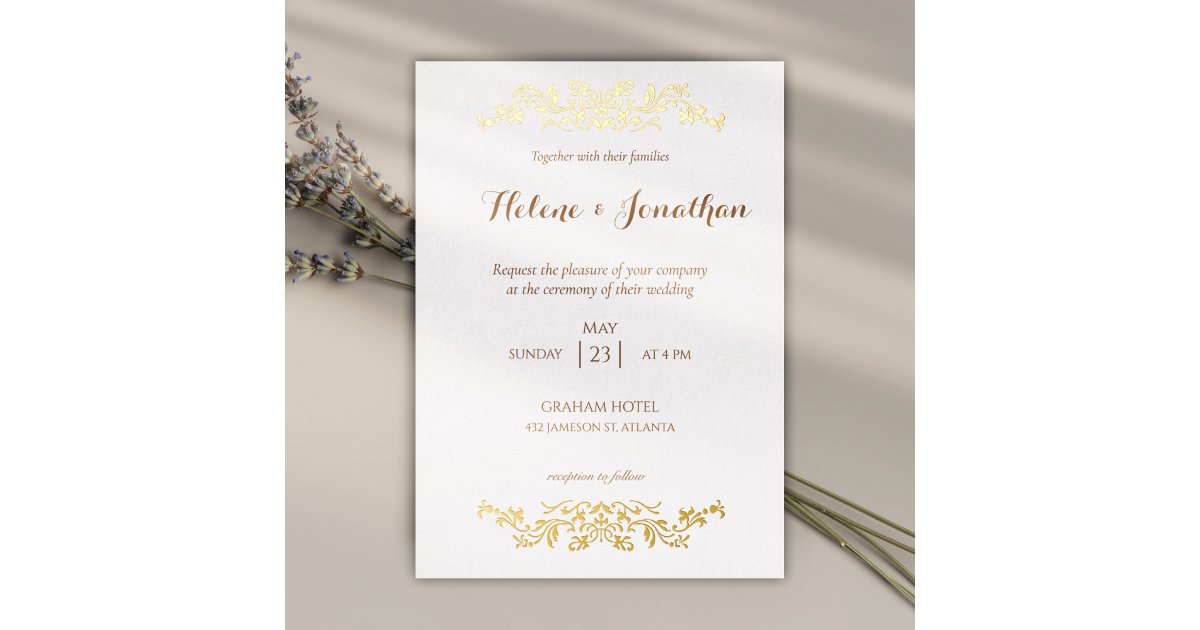 Classy Modern Floral Elegant Wedding Foil Invitation | Zazzle