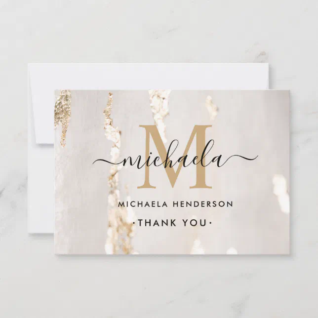 Classy Modern Gold Foil Monogram & Name Business Thank You Card | Zazzle