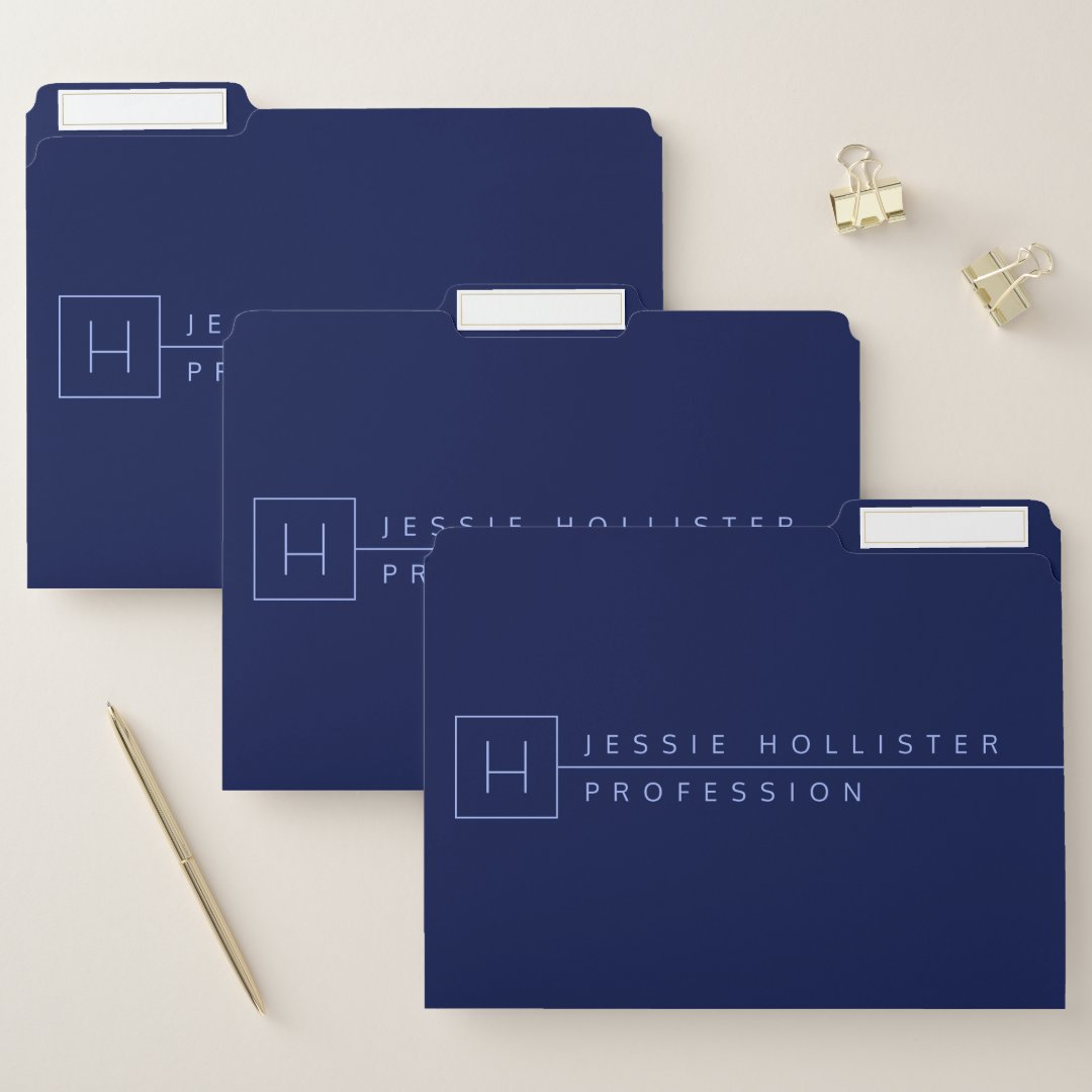Classy Modern Minimalist Blue File Folder | Zazzle