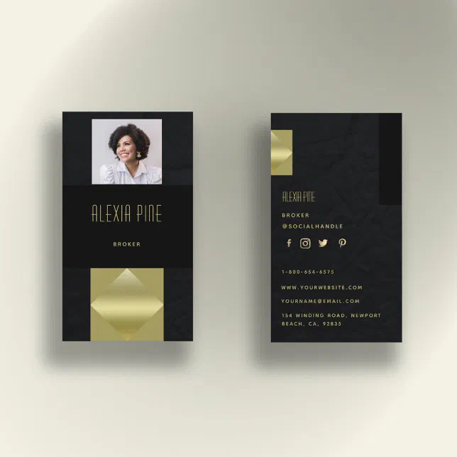 Classy Modern Professional Black Gold Photo Business Card | Zazzle