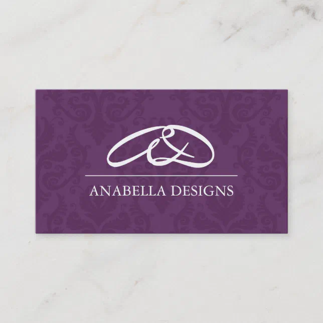 Classy Monogram Damask Business Card | Zazzle