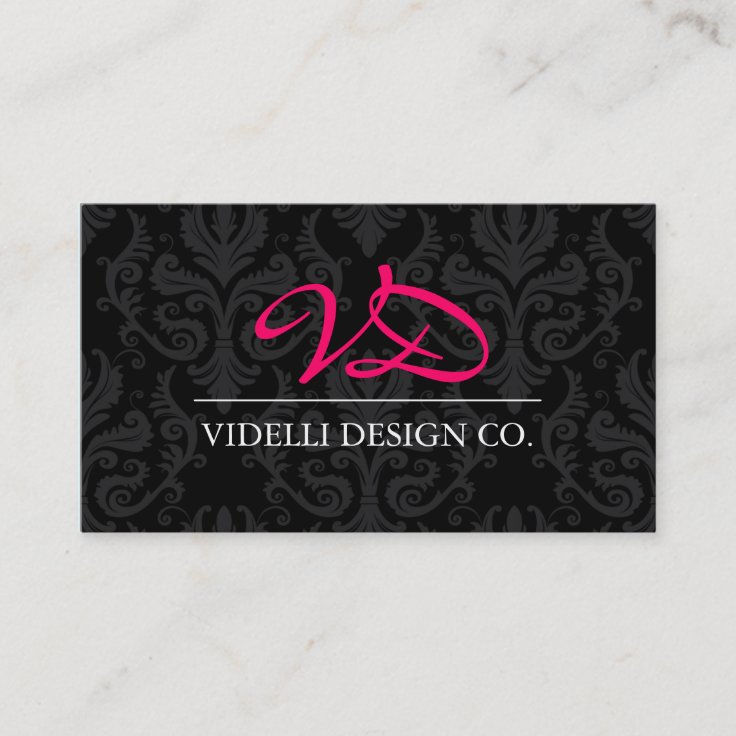 Classy Monogram Damask Business Card | Zazzle