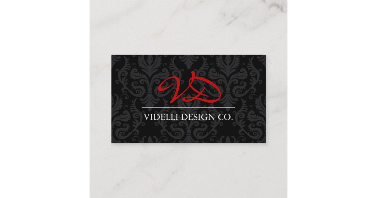 Classy Monogram Damask Business Card | Zazzle