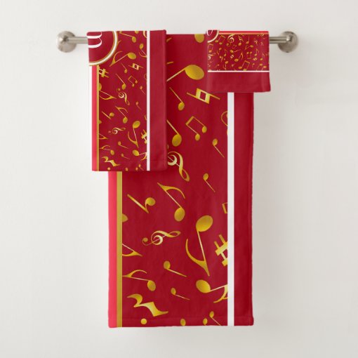 Classy Monogram with Gold Music Notes on RED Bath Towel Set | Zazzle Classy Monogram with Gold Music Notes on RED Bath Towel Set | Zazzle