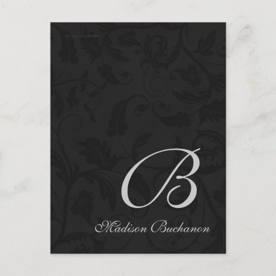 Classy Monogram with Silver and Black Damask Postcard | Zazzle.com