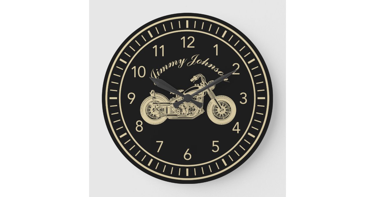 Classy Motorcycle Biker With Name Gold Colored Large Clock | Zazzle