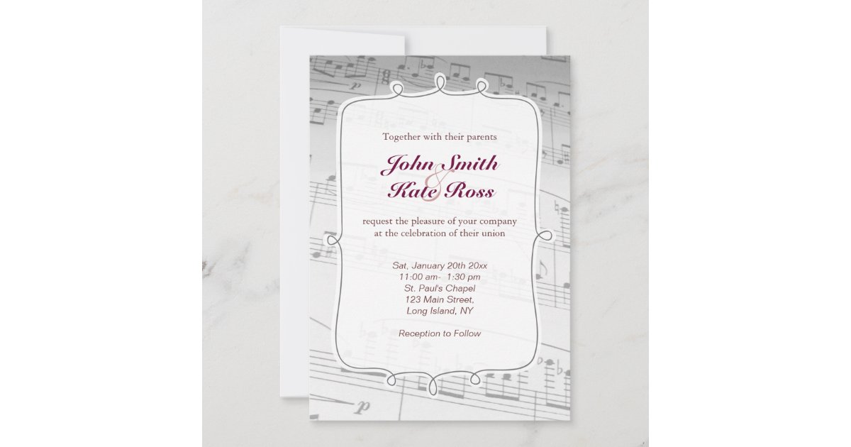 Classy Music Notes Wedding Invitation | Zazzle