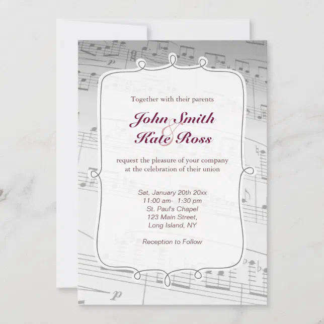 Classy Music Notes Wedding Invitation | Zazzle