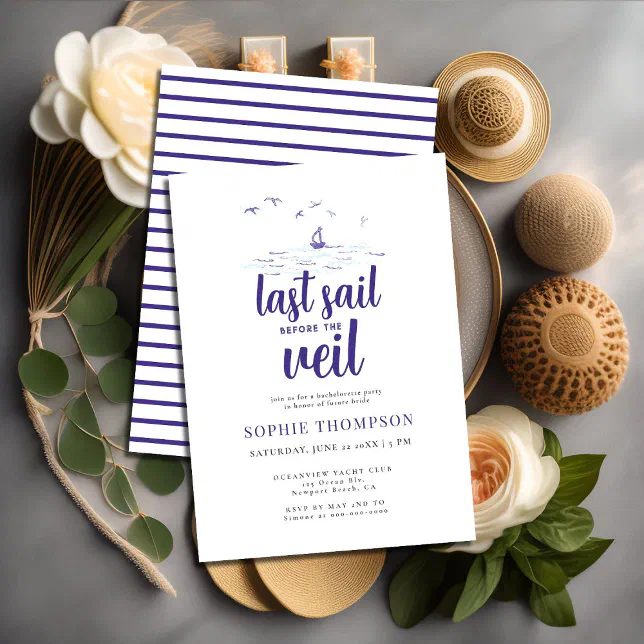 Classy Nautical Last Sail Boat Bachelorette Party Invitation | Zazzle