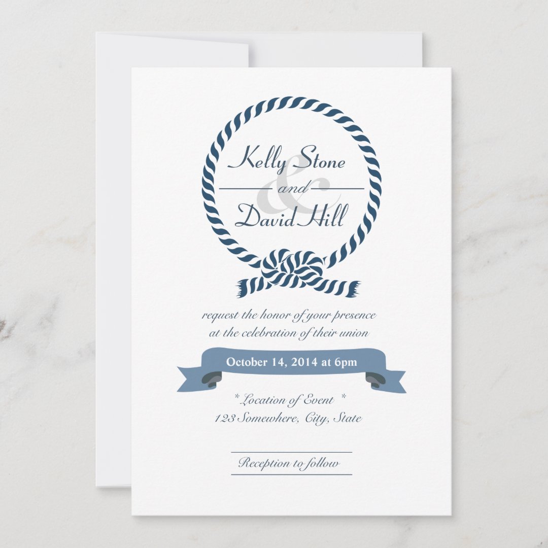 Classy Nautical Rope Ring Wedding Invitations | Zazzle