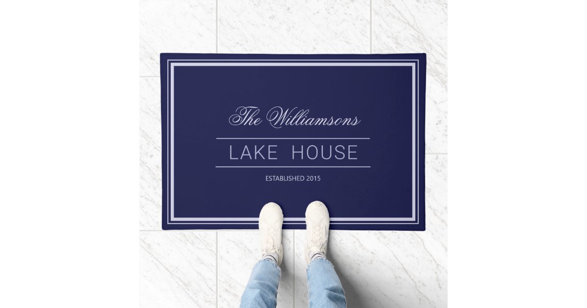 classy navy blue lake house Door Mat | Zazzle
