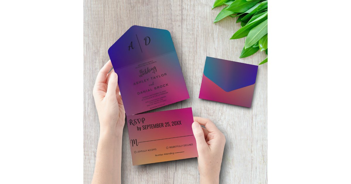 Classy neon colors chic All in One Wedding Invite | Zazzle