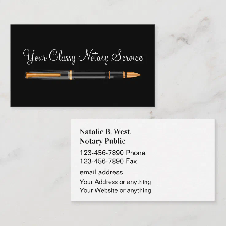 Classy Notary Fountain Pen Business Cards | Zazzle