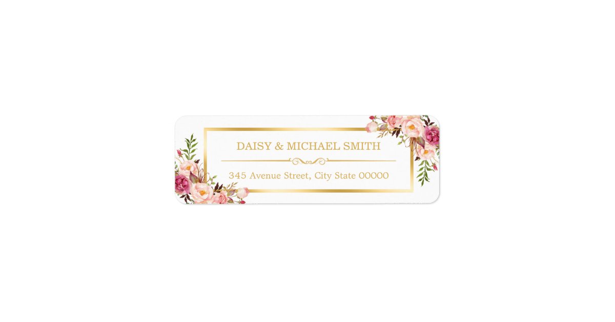 Classy Pastel Flowers White Chic Gold Frame Label | Zazzle