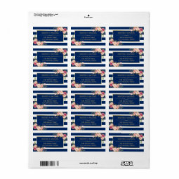 Classy Pink Floral Gold Navy Blue Stripes Label | Zazzle