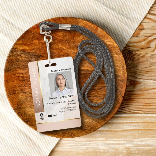 Classy Pink & Gold Marble Custom Notary ID Badge | Zazzle