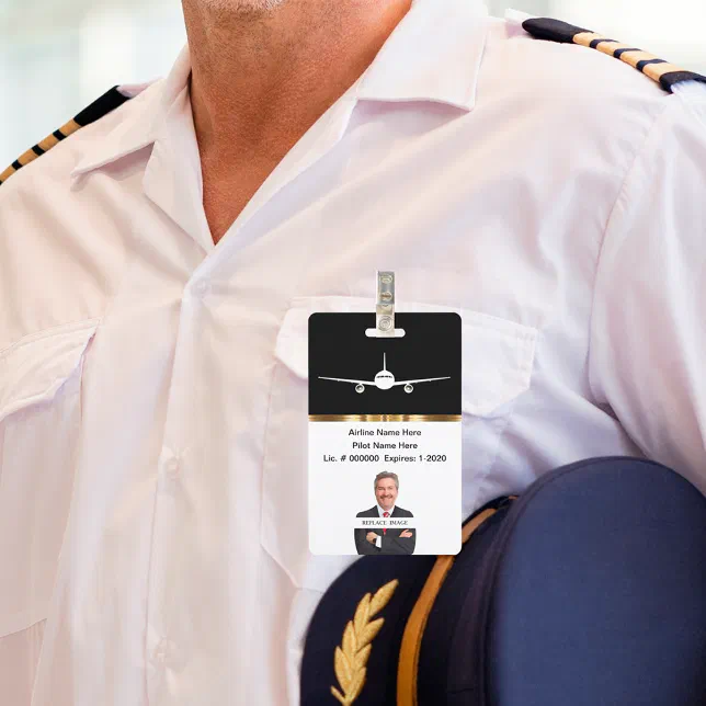 Classy Private Airline Pilot Photo ID Badge | Zazzle