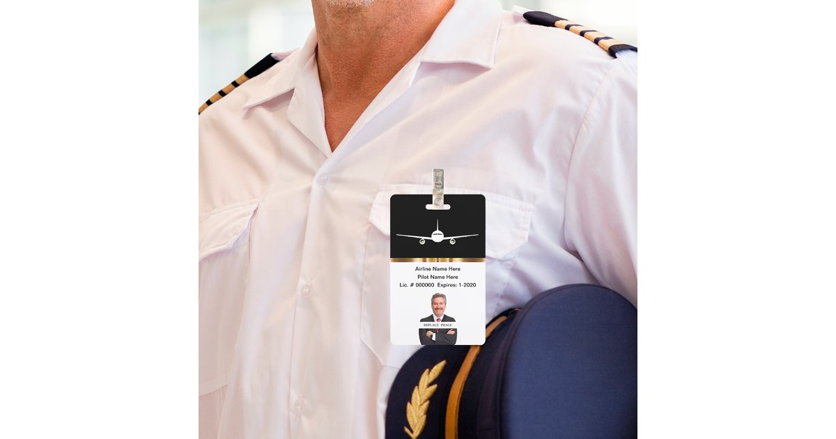 Classy Private Airline Pilot Photo ID Badge | Zazzle
