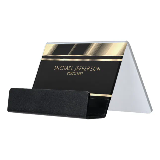 Classy Professional Gold and Black Desk Business Card Holder | Zazzle