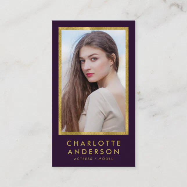 Classy Purple Faux Gold Headshot Photo Business Card | Zazzle