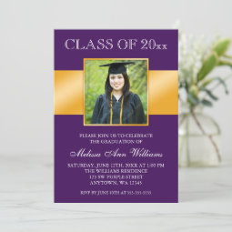 Classy Purple Gold Photo Graduation Announcement | Zazzle