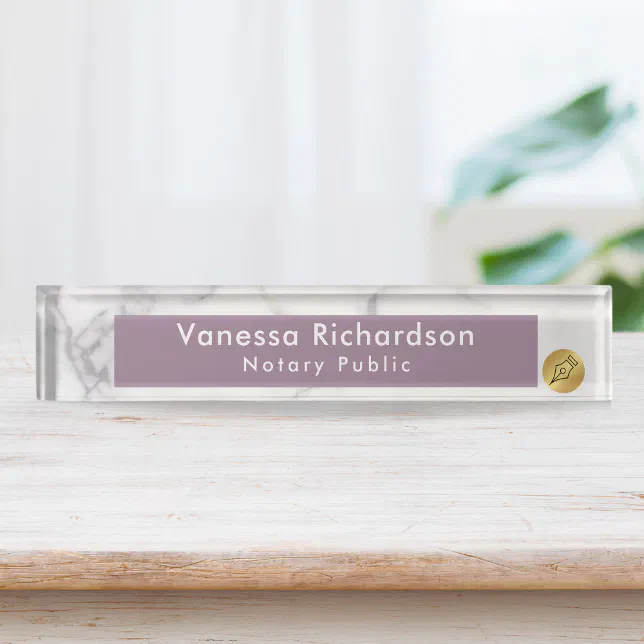Classy Purple & Gray Marble Custom Notary Desk Name Plate | Zazzle