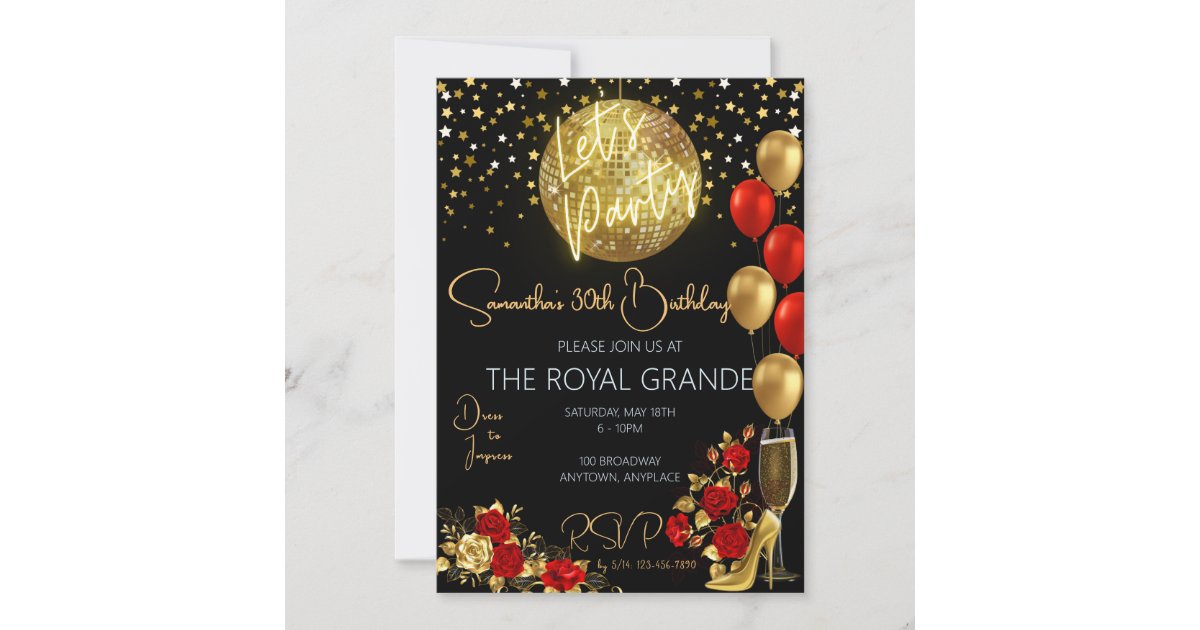 Classy Red and Gold Fancy Birthday Invitation | Zazzle