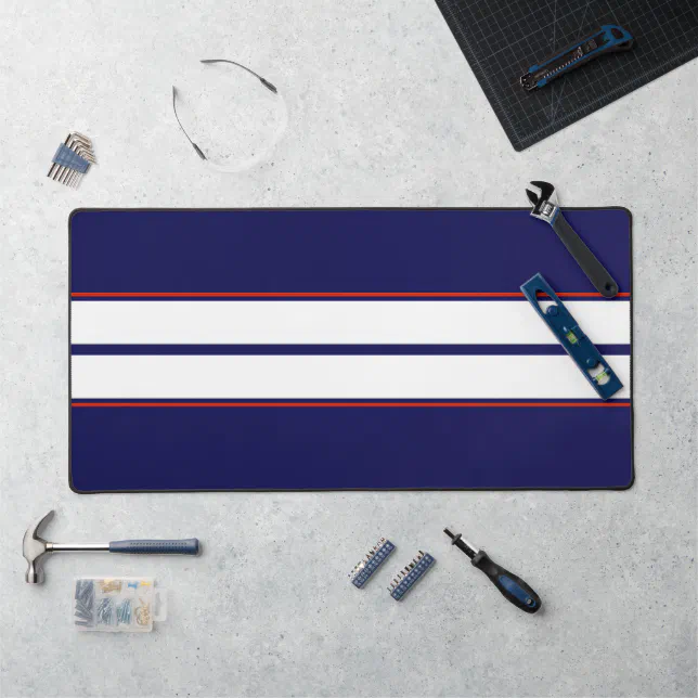 Classy Red, White, and Blue Racing Stripes Desk Mat | Zazzle