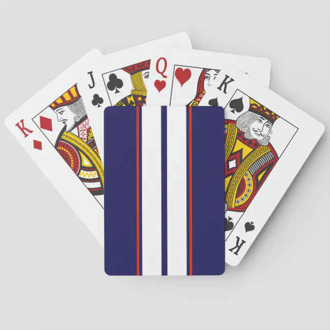 Classy Red, White, and Blue Racing Stripes Poker Cards | Zazzle
