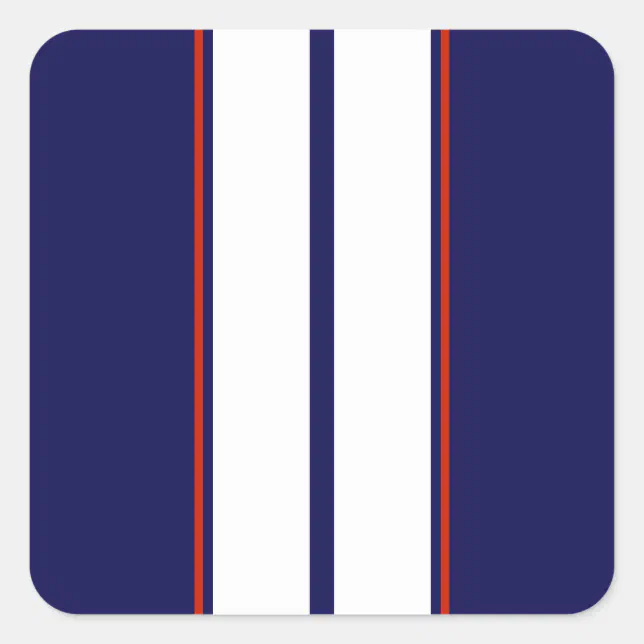 Classy Red, White, and Blue Racing Stripes Square Sticker | Zazzle