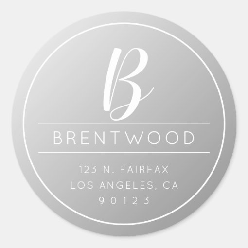 Classy Return Address & Monogram | Gradient Grey Classic Round Sticker ...