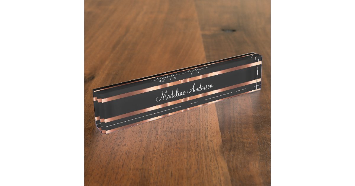 Classy Rose Gold Colored Ladies Monogram Desk Name Plate | Zazzle