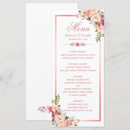 Classy Rose Gold Frame Floral Wedding Menu | Zazzle