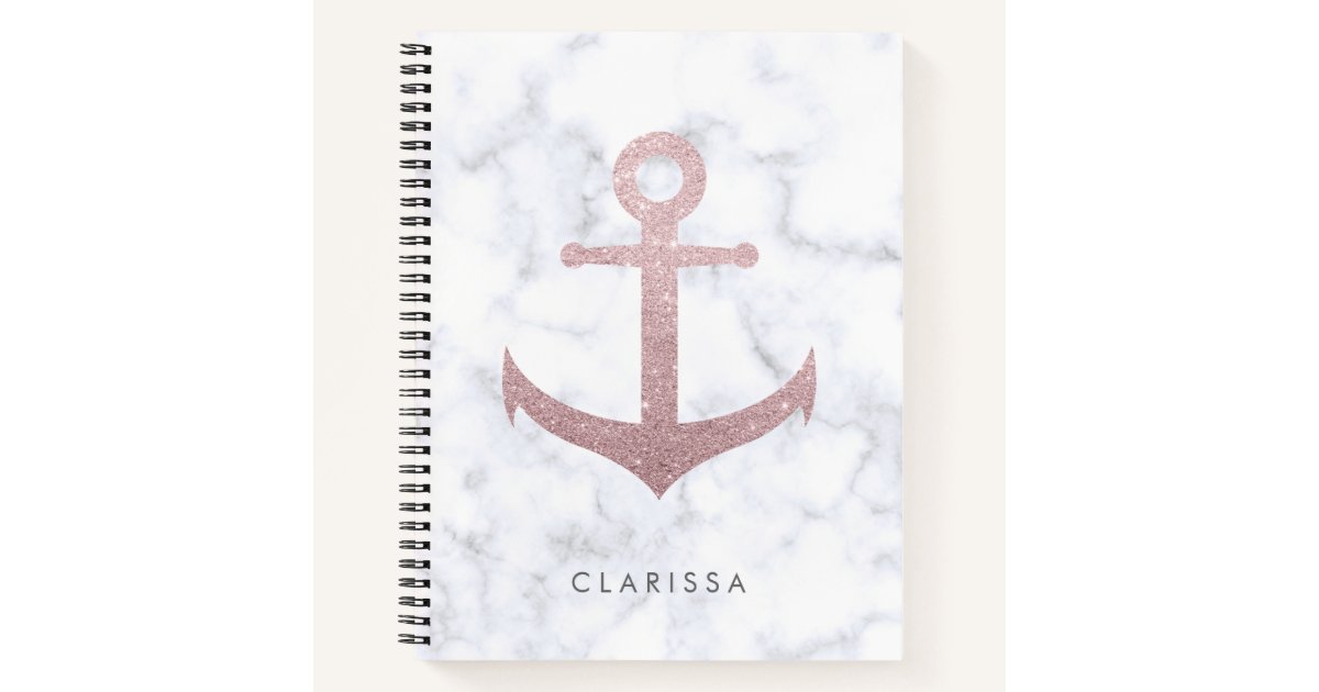 Classy rose gold glitter anchor & white marble notebook | Zazzle