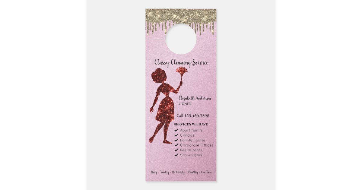 Classy Rose Logo Maid Cleaning Services Custom Door Hanger | Zazzle