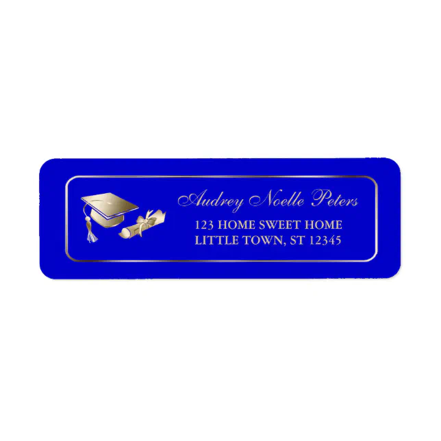 Classy Royal Blue and Gold Graduate Address Labels | Zazzle