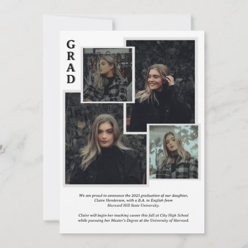 Classy Script Overlay Photo Collage Graduation Announcement | Zazzle