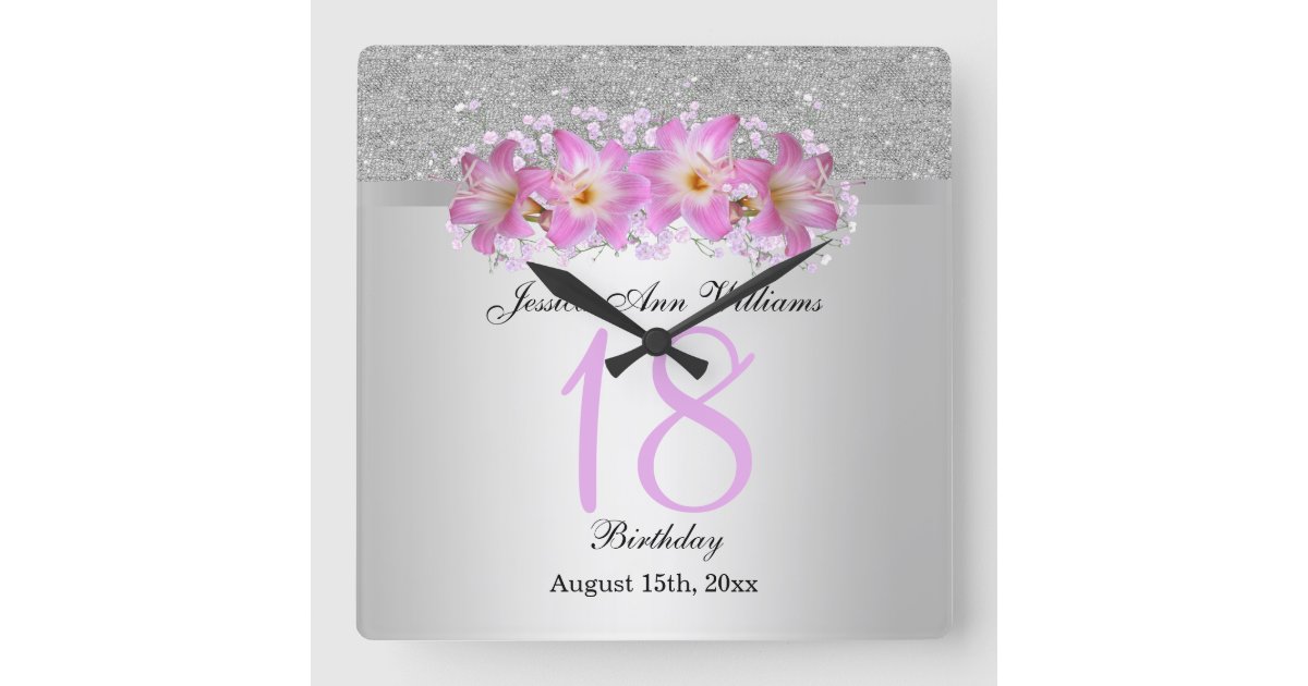 Classy Silver & Belladonna Lilies 18th Birthday Square Wall Clock | Zazzle