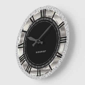 Classy Silver Design Large Clock | Zazzle