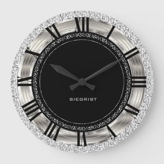 Classy Silver Design Large Clock | Zazzle
