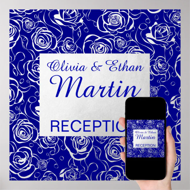 Classy Silver Floral on Royal Blue Poster | Zazzle