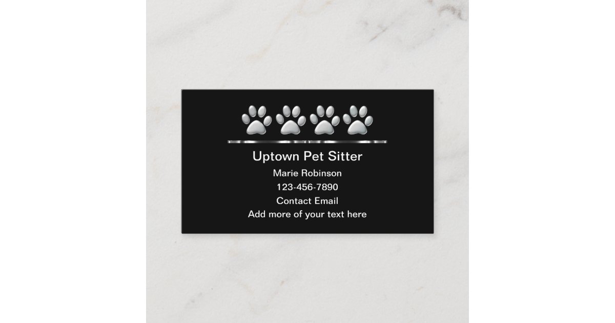 Classy Silver Tone Pet Paws Pet Sitter Business Card | Zazzle